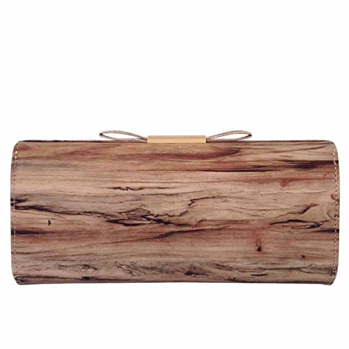 Vintage Wood Pattern Clutch with Bow, Taupe