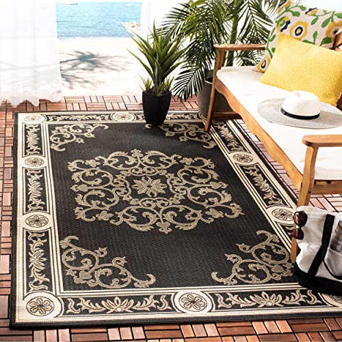 SAFAVIEH Courtyard Collection 9' x 12' Black / Sand CY2914 Indoor/ -Outdoor Waterproof Easy -Cleaning Patio Backyard Mudroom Area -Rug