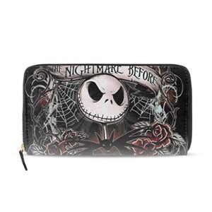 dzglobal women printed zip around wallet halloween art soft pu clutch holder purse