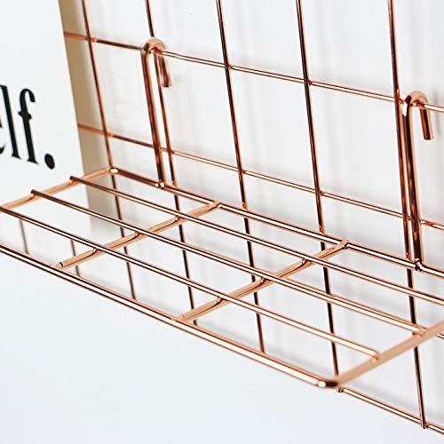 BULYZER Grid Wall Shelves Basket with Hooks,Bookshelf,Display Shelf for Wall Grid Panel,Wall Mount Organizer and Storage Shelf Rack for Office (Rose Gold)