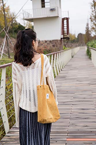 Belsmi 13 Inches Corduroy Small Totes Bag (Yellow)