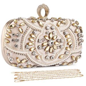 UBORSE Beaded Crystal Clutch Purses for Women Evening Handbags Formal Rhinestone Wedding Purse Prom Cocktail Party Bag Gold