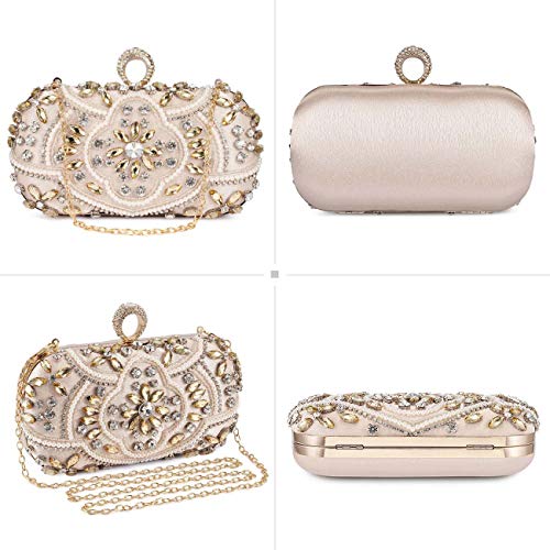 UBORSE Beaded Crystal Clutch Purses for Women Evening Handbags Formal Rhinestone Wedding Purse Prom Cocktail Party Bag Gold