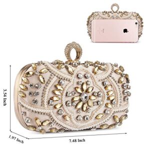 UBORSE Beaded Crystal Clutch Purses for Women Evening Handbags Formal Rhinestone Wedding Purse Prom Cocktail Party Bag Gold