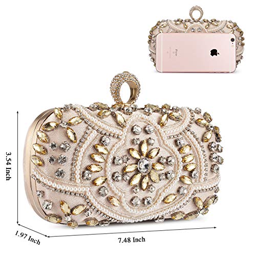 UBORSE Beaded Crystal Clutch Purses for Women Evening Handbags Formal Rhinestone Wedding Purse Prom Cocktail Party Bag Gold