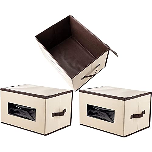 Juvale Foldable Storage Bins, Fabric Cubes (Cream, 16.2 x 10 x 12 in, 3 Pack)