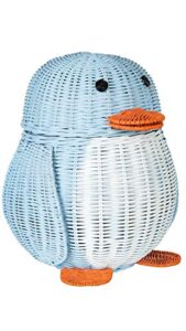 kouboo wicker penguin, multi-color storage basket blue and white