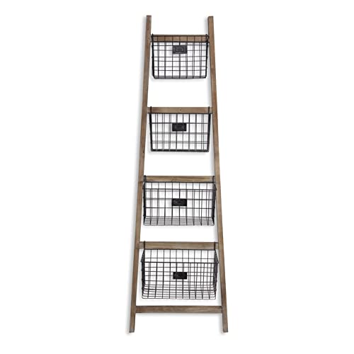 Cheung's 4606 4 Metal Storage Basket Ladder, Brown