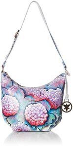 anuschka women’s hand painted genuine leather classic ruched hobo – hypnotic hydrangeas