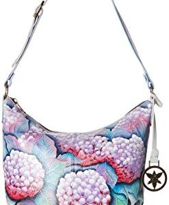 Anuschka Women’s Hand Painted Genuine Leather Classic Ruched Hobo - Hypnotic Hydrangeas