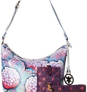 Anuschka Women’s Hand Painted Genuine Leather Classic Ruched Hobo - Hypnotic Hydrangeas