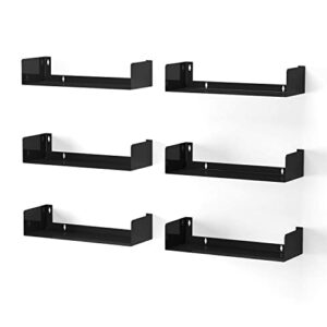 Wallniture Bali Black U Shape Floating Shelves for Wall, CD DVD Storage Shelves and Metal Bookshelf Set of 6