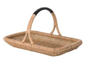 kouboo vegetable and flower wicker leather wrapped arch handle, natural color decorative storage basket, one size, brown