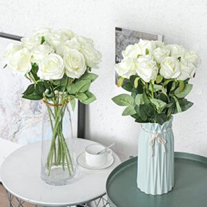 Hawesome 12PCS Artificial Silk Flowers Realistic Roses Bouquet Long Stem for Home Wedding Decoration Party (White)