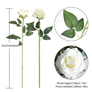 Hawesome 12PCS Artificial Silk Flowers Realistic Roses Bouquet Long Stem for Home Wedding Decoration Party (White)