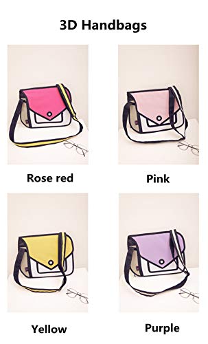 Xugq66 3D Style 2D Drawing Cartoon Handbag Shoulder Canvas Messenger Bag (Pink)