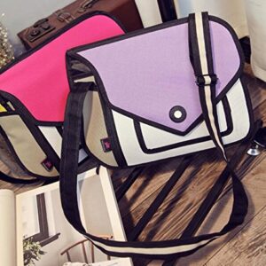 Xugq66 3D Style 2D Drawing Cartoon Handbag Shoulder Canvas Messenger Bag (Pink)