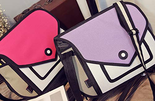 Xugq66 3D Style 2D Drawing Cartoon Handbag Shoulder Canvas Messenger Bag (Pink)