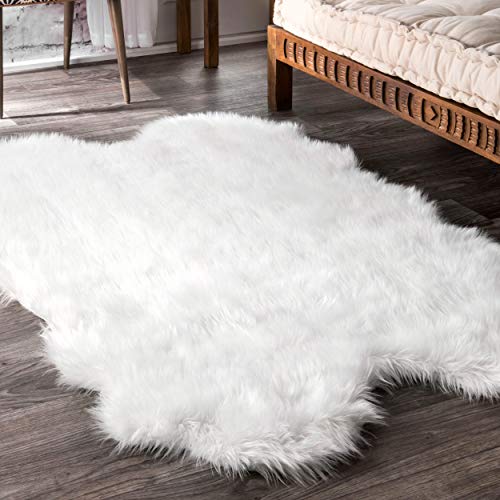 nuLOOM Fluffy Faux Sheepskin Quarto Shag Area Rug, 3' 6" x 6', White