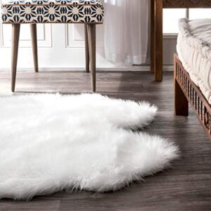 nuLOOM Fluffy Faux Sheepskin Quarto Shag Area Rug, 3' 6" x 6', White