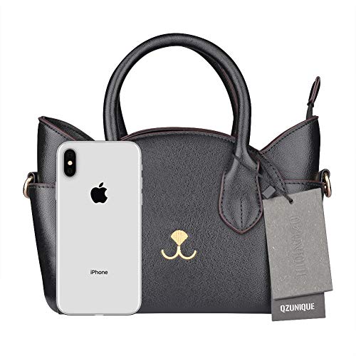 QZUnique Cat Cross Body Handbag, Top Handle, Large Capacity Shoulder Bag for Women (A-Cat Black)