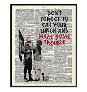 banksy make some trouble – wall art print on photo of dictionary page – makes a great gift for home decor, living room, bedroom – steampunk chic – ready to frame (8x10) vintage photo