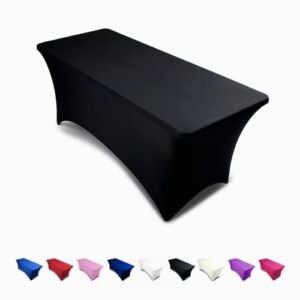 black 6ft tablecloth rectangular spandex linen – table cloth fitted cover for 6 foot folding table, wedding linens banquet cloths rectangle covers