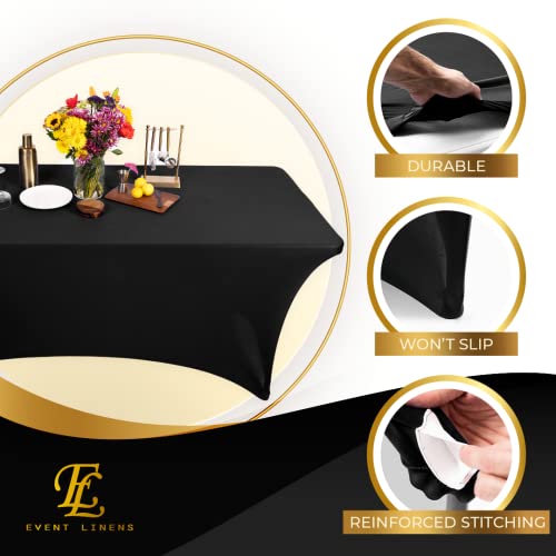 Black 6ft Tablecloth Rectangular Spandex Linen - Table Cloth Fitted Cover for 6 Foot Folding Table, Wedding Linens Banquet Cloths Rectangle Covers