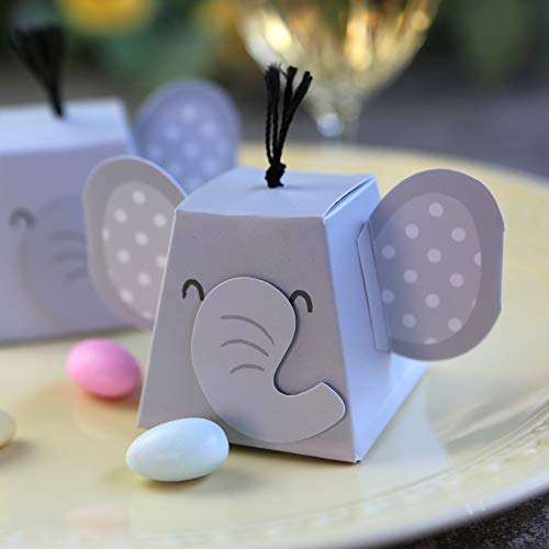 Kate Aspen Adorable Elephant Favor Box (Set of 12), One Size, Grey & Black