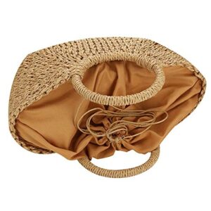 Women Summer Beach Bag, Straw Handbag Top Handle Big Capacity Travel Tote Purse Hand Woven Straw Large Hobo Bag (Brown)