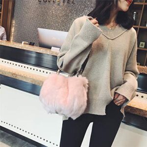 QTMY Faux Fur Tote Crossbody Bag Purse Handbag for Women (Pink)