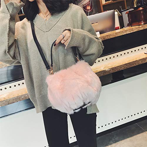 QTMY Faux Fur Tote Crossbody Bag Purse Handbag for Women (Pink)