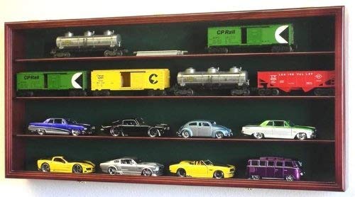 O Scale Train Display Case Cabinet Wall Rack w/UV Protection- Lockable -Cherry