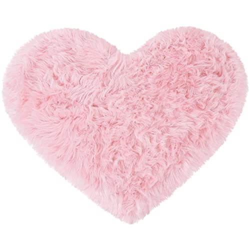 uxcell Heart Shaped Rugs for Bedroom,Small Aesthetic Carpet Girls,Cute Shaggy Floor Mirror Mat,Pastel Furry Throw Rug 2.3ftx3ft, Light Pink