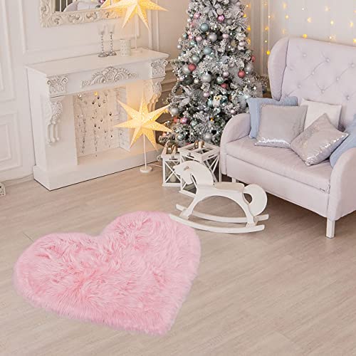 uxcell Heart Shaped Rugs for Bedroom,Small Aesthetic Carpet Girls,Cute Shaggy Floor Mirror Mat,Pastel Furry Throw Rug 2.3ftx3ft, Light Pink