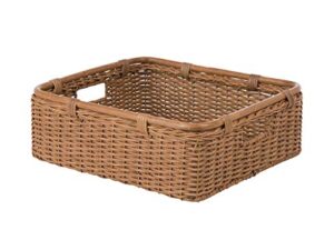 kouboo decorative wide storage and shelf basket in half wicker and rattan with cut-out handles, one size, caramel brown