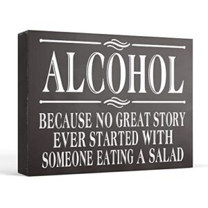 barnyard designs ‘alcohol because’ wooden box sign, funny desk decor, primitive decor office desk decorations women office, bathroom shelf decor, funny office decor humor, 8×6