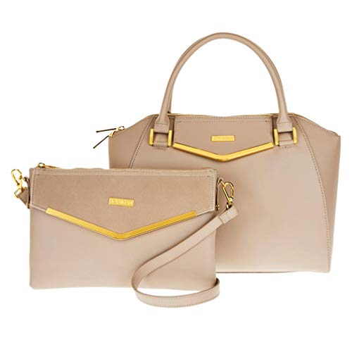 JOY & IMAN Couture Leather Satchel & Crossbody with Velvet Detail - Stone Taupe