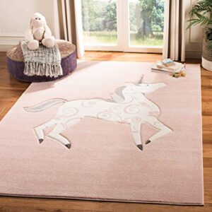 safavieh carousel kids collection 5’3″ x 7’6″ pink / ivory crk163p unicorn nursery playroom area rug