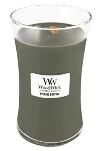 woodwick candle, large, evening bonfire, 22 oz, brown