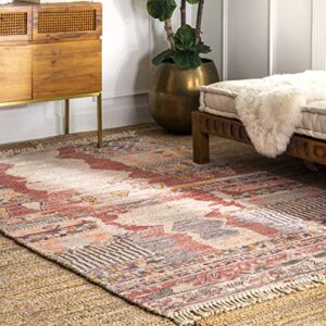 nuloom hermina flatweave tribal jute area rug, 5 ft x 8 ft, multi