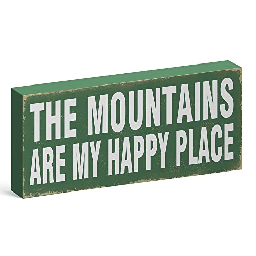 Barnyard Designs 'Mountains' Wooden Box Sign Motivational Desk Decor, Primitive Decor Office Desk Decorations for Women Office Bathroom Shelf Decor Inspirational Desk Decor, 12x5