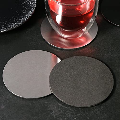 Cup Coasters, Newness Cup Coasters Set with Decorative Rack, Stainless Steel Tabletop Display Round Cup Coaster with Holder, Silver, Set of 4