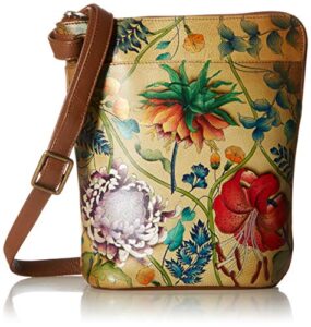 anuschka women’s hand painted genuine leather crossbody organizer with extended side zipper – caribbean garden