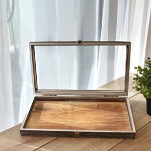 Mooca Natural Wood Glass Top Jewelry Display Case Accessories Storage Box with Metal Clasp, Wooden Jewelry Tray for Collectibles, Home Organization, Coffee