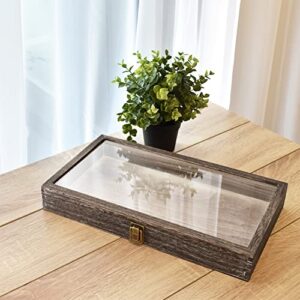 Mooca Natural Wood Glass Top Jewelry Display Case Accessories Storage Box with Metal Clasp, Wooden Jewelry Tray for Collectibles, Home Organization, Coffee