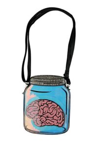 black and blue brain in a jar crossbody body purse small