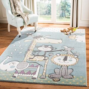 safavieh carousel kids collection 5’3″ x 7’6″ ivory/blue crk185a animal nursery playroom area rug