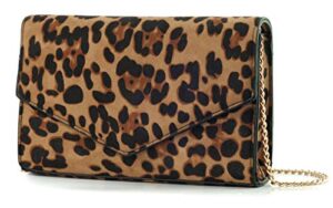 hoxis leopard print envelope evening clutch women chain shoulder bag (brown leopard print)