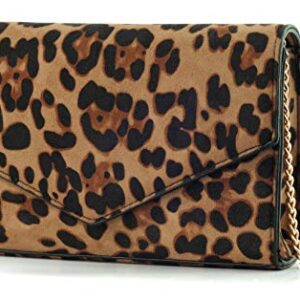 HOXIS Leopard Print Envelope Evening Clutch Women Chain Shoulder Bag (Brown Leopard Print)